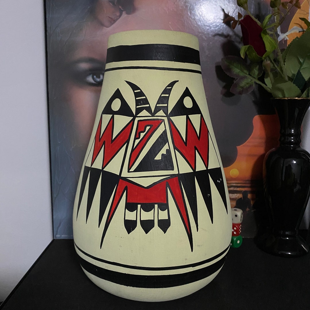 Vintage Mexican Pottery Vase Acoma Pueblo Handpainted Southwestern ...