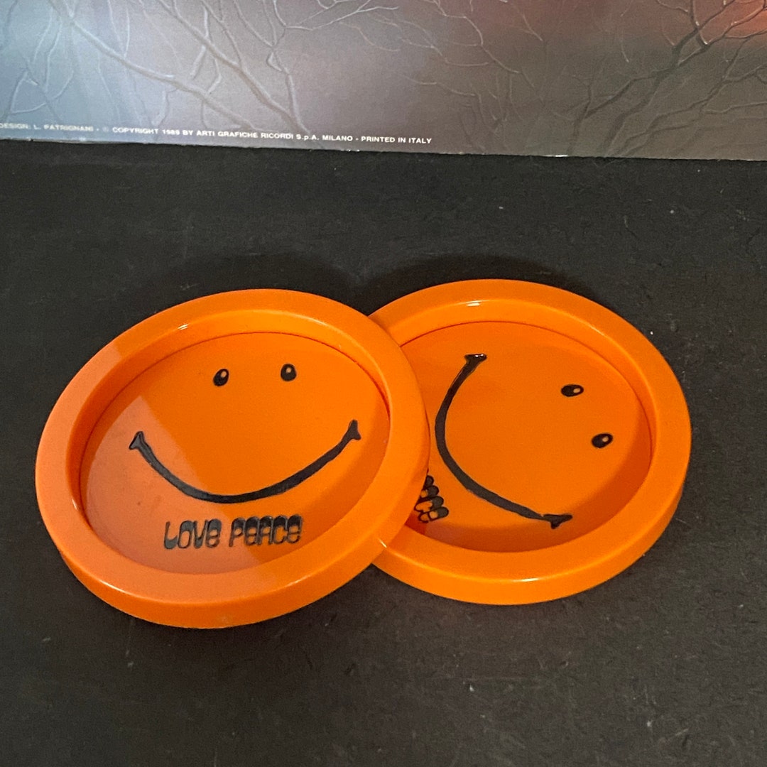 2x Vintage Smiley Coasters - 1970s Orange Drink Coasters Made Into ...