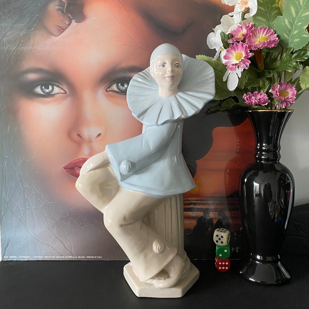 Vintage Ceramic Clown Statue: Pierrot French Clown Figure - Art Deco ...