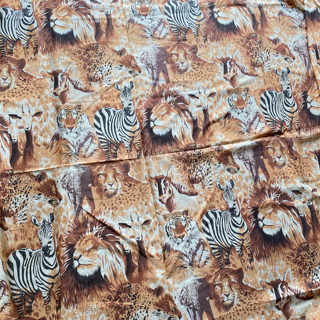 Vintage African Animals Sheet - Queen Size Large Cotton Fabric Retro ...