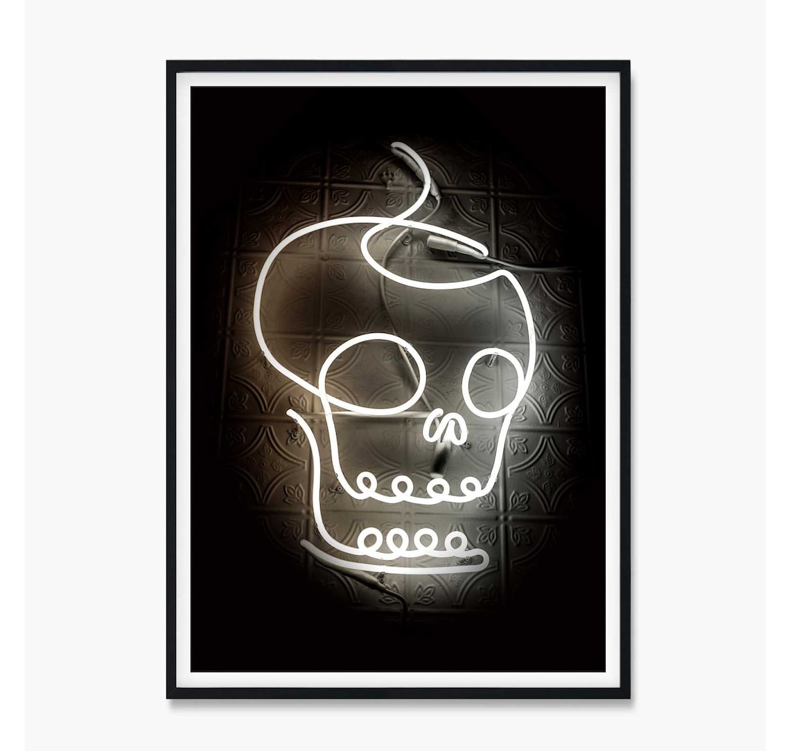 Skull Neon Print Skull Wall Art Print Man Cave Wall Art - Etsy