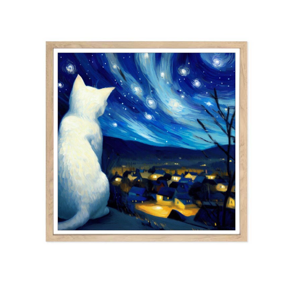 Van Gogh Cat Lovers Print A Starry Night Cat Art Print Van - Etsy
