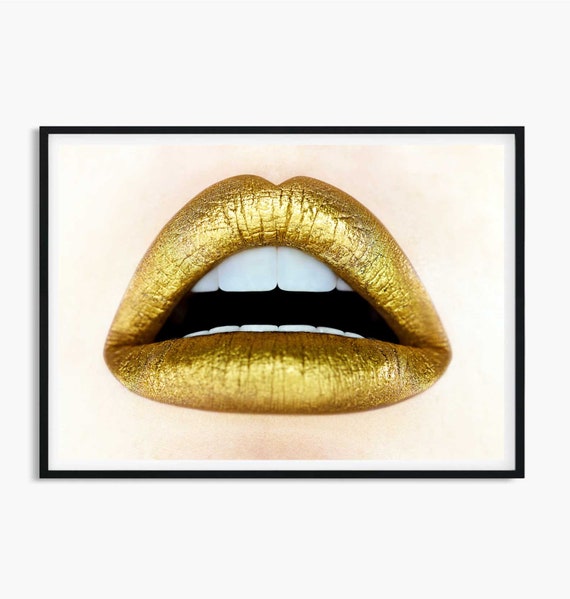 Gold Lips Print Lips Gold Poster Gold Lipstick Lips Art | Etsy