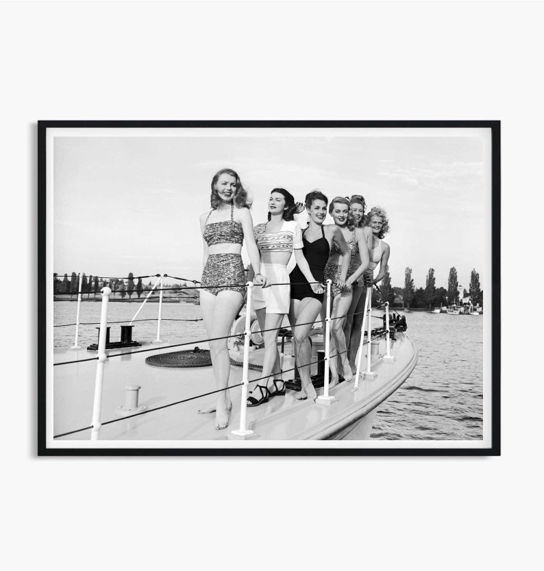 Vintage Bikini Girls on Boat Poster Vintage Bathing Suit | Etsy