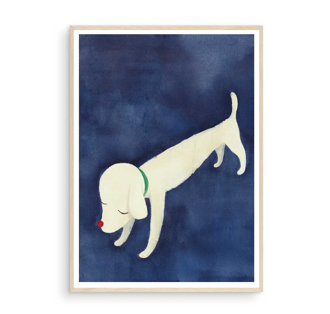 Yoshitomo Nara White Puppy Art Print, White Dog Blue Background Poster ...