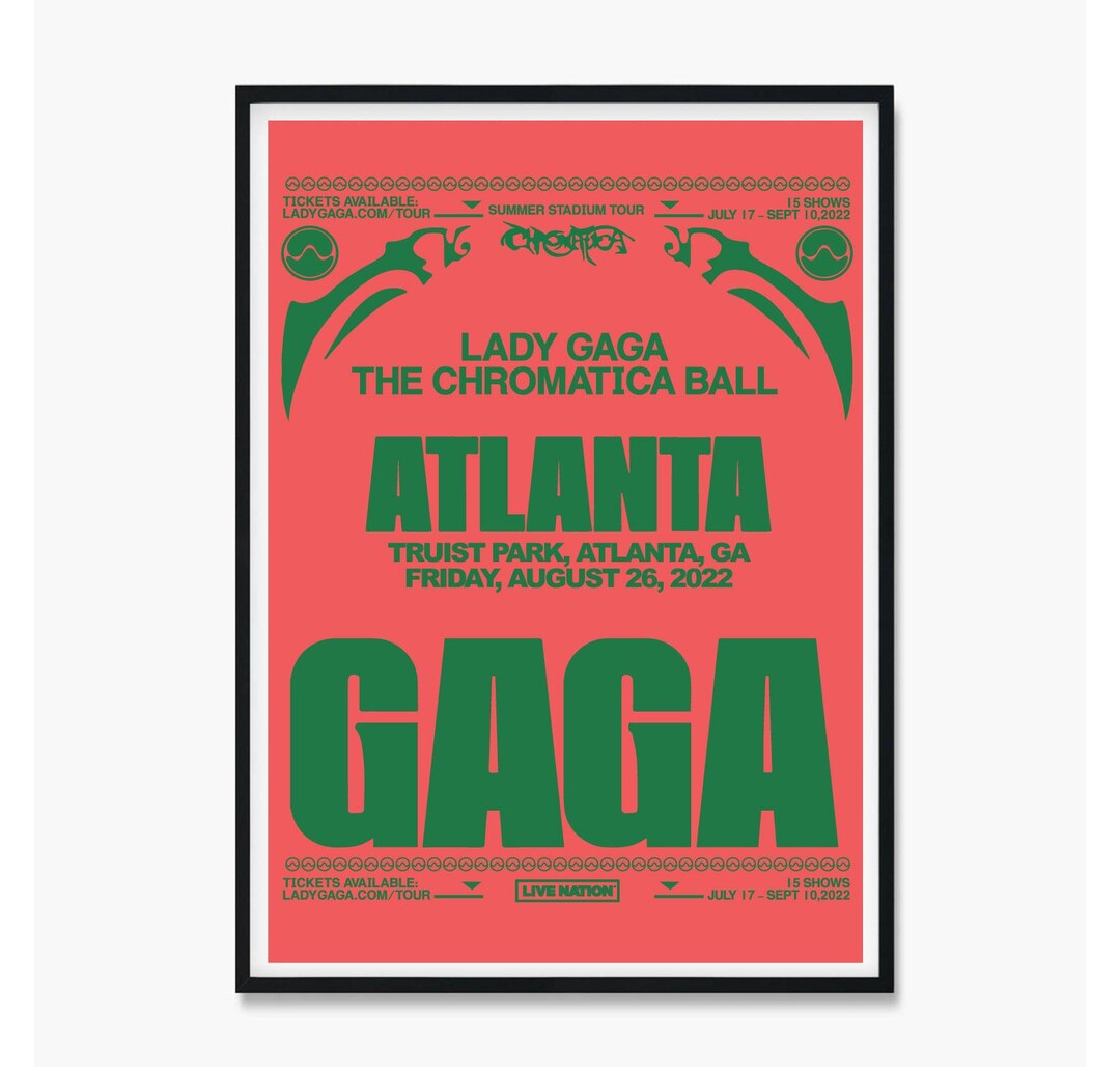 Lady Gaga the Chromatica Ball Tour Poster Atlanta, Lady Gaga Album ...