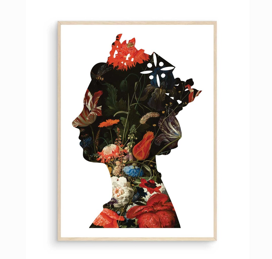 Queen Elizabeth II Silhouette Flowers Art Print Poster, Queen Elizabeth ...