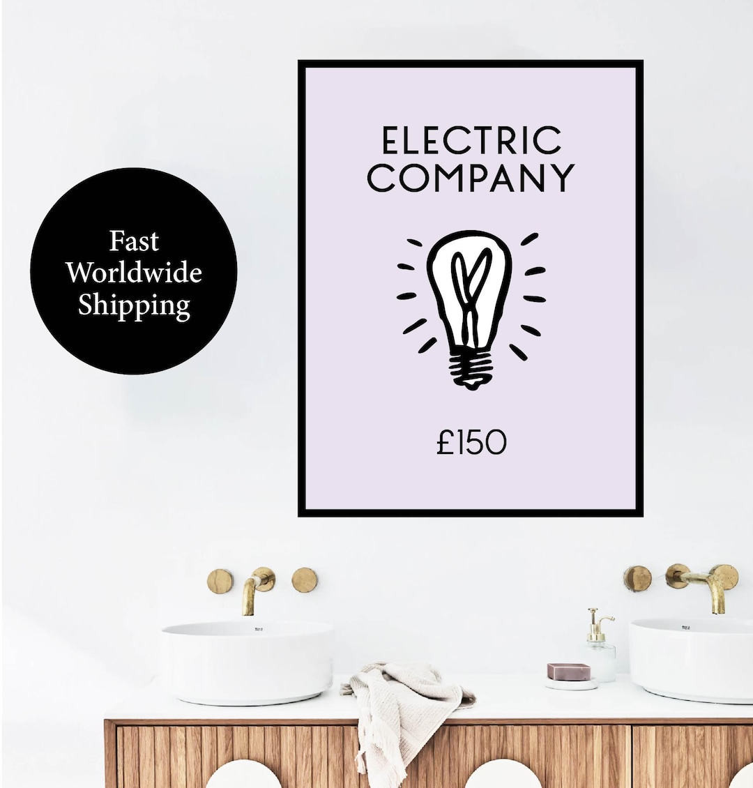 Monopoly Electric Company Poster, Custom Monopoly Print, Personalised ...