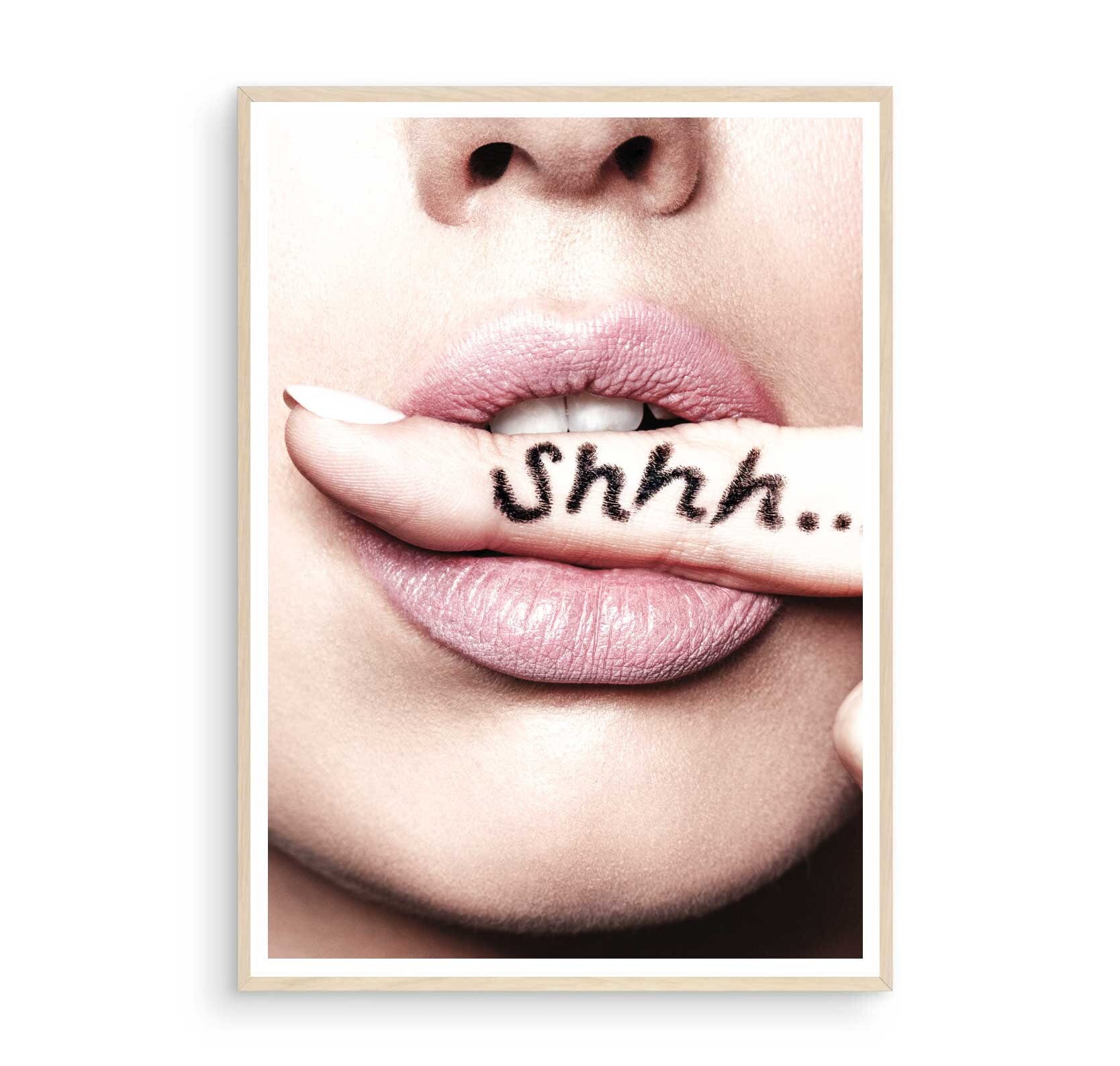 Lips Shhh Print Lips Shhh Poster Pink Lips Art Print Blush - Etsy