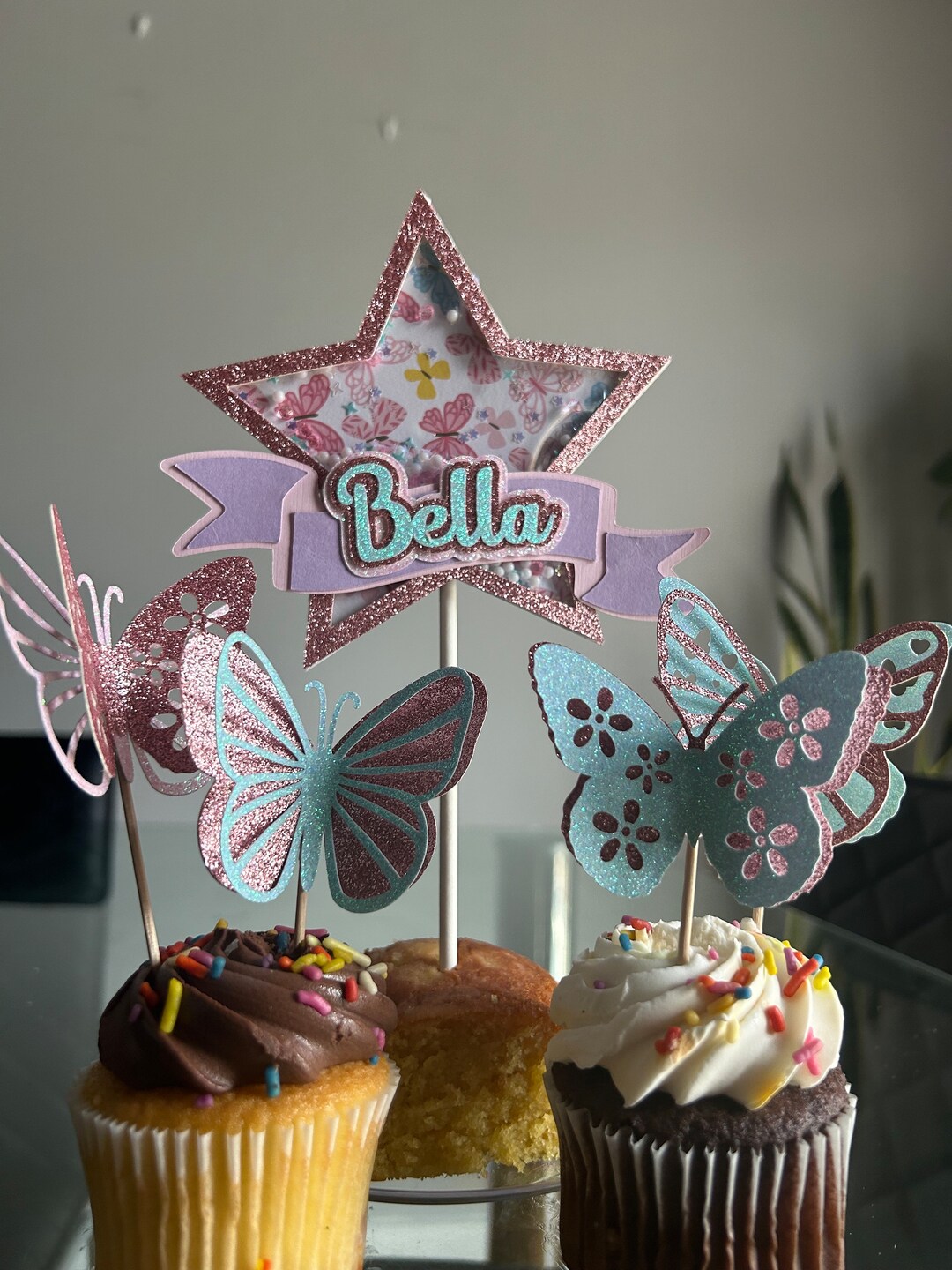 Cake Toppers, Butterfly Cake Topper, Girls Birthday Cake Topper, Cup ...