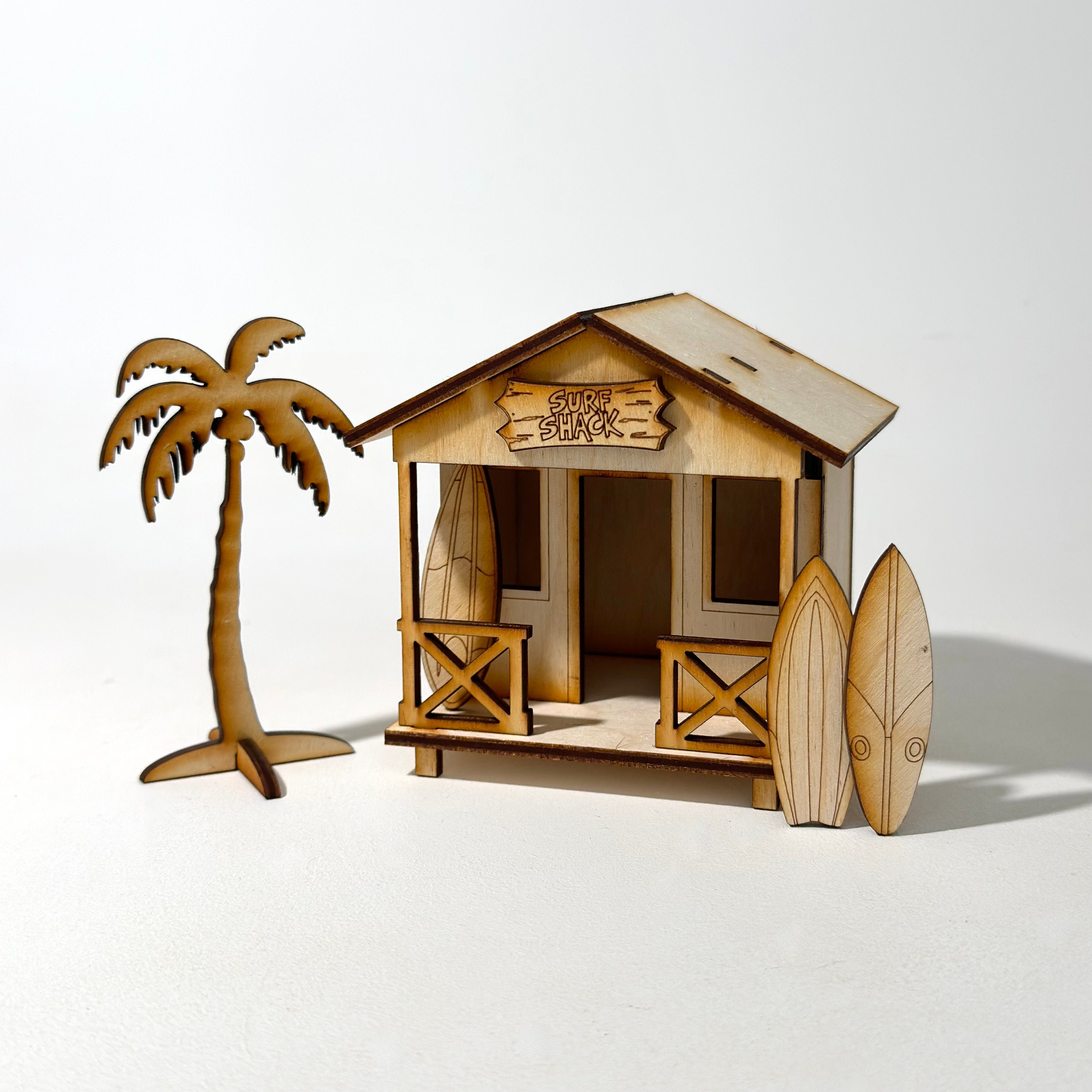 DIY Kit Surf Shack Wood Model – With 3 Mini Surfboards and a Coconut ...