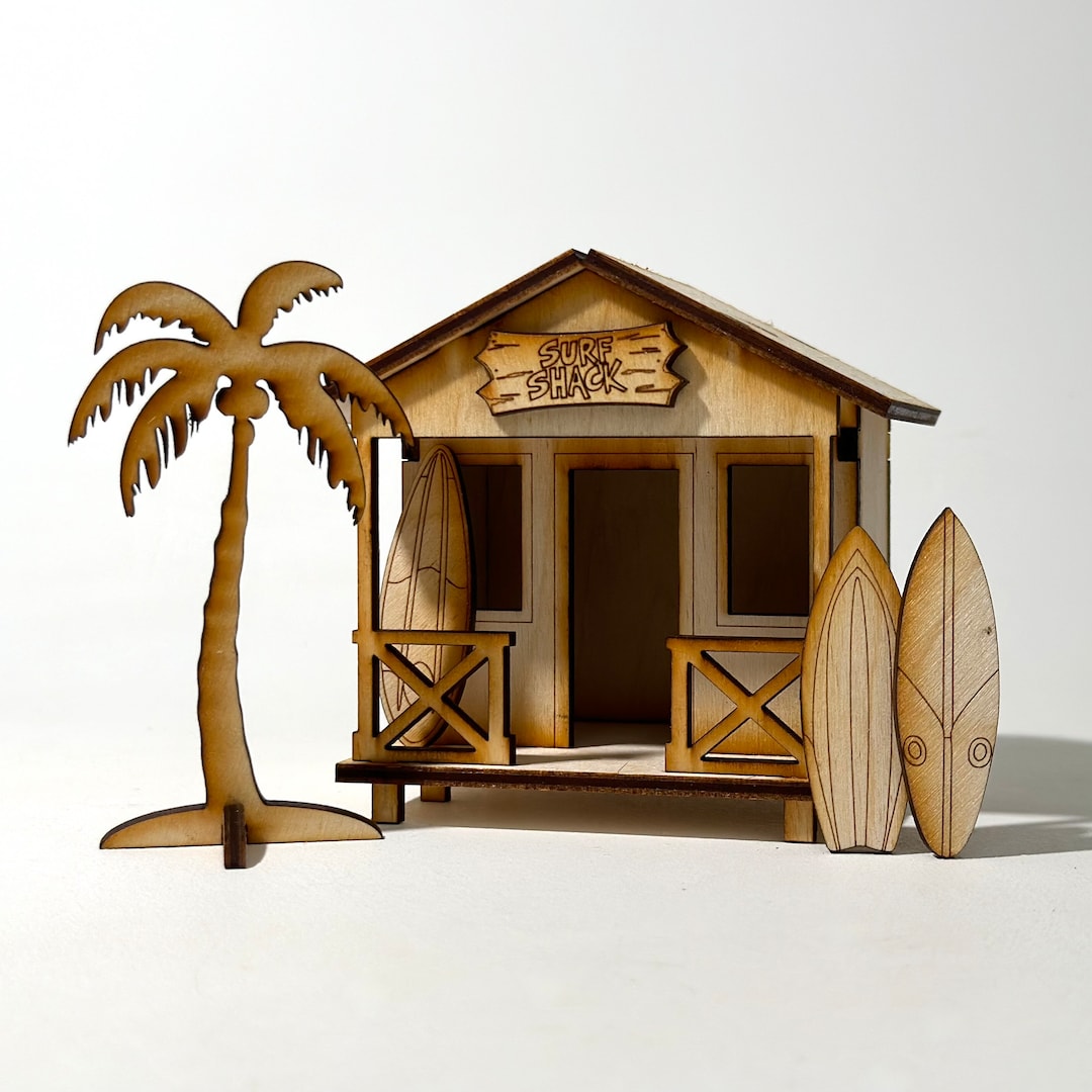 DIY Kit Surf Shack Wood Model – With 3 Mini Surfboards and a Coconut ...