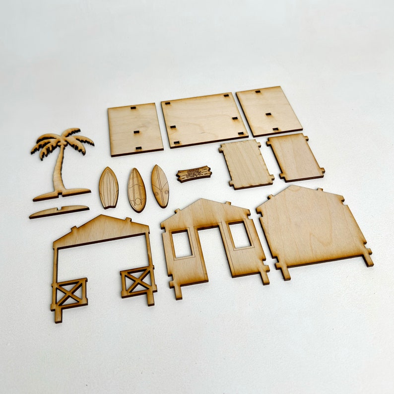 DIY Kit Surf Shack Wood Model – With 3 Mini Surfboards and a Coconut ...