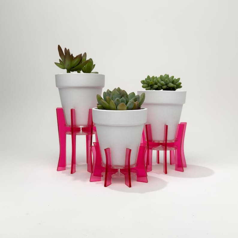 Retro-futuristic Acrylic Plant Pot Stand Set: Mid-century Modern ...