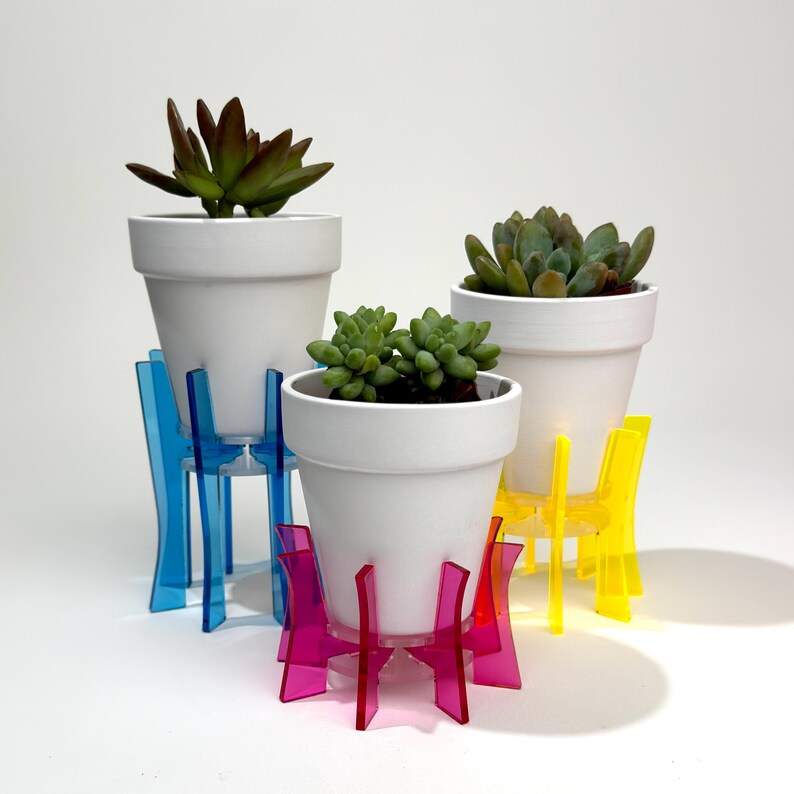 Retro-futuristic Acrylic Plant Pot Stand Set: Mid-century Modern ...