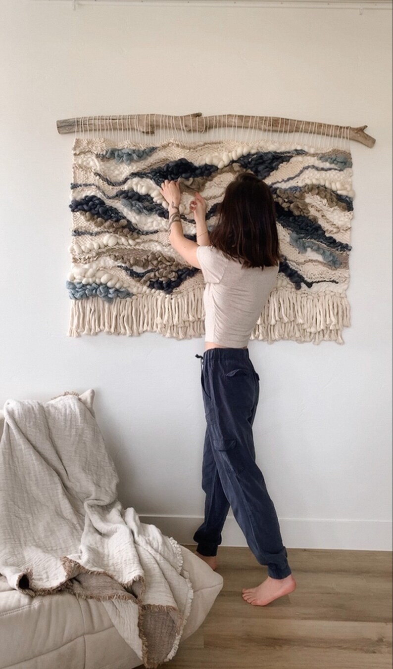 Blue Wall Hanging Slate Blue Wall Art Ocean Wall Hanging Fiber - Etsy