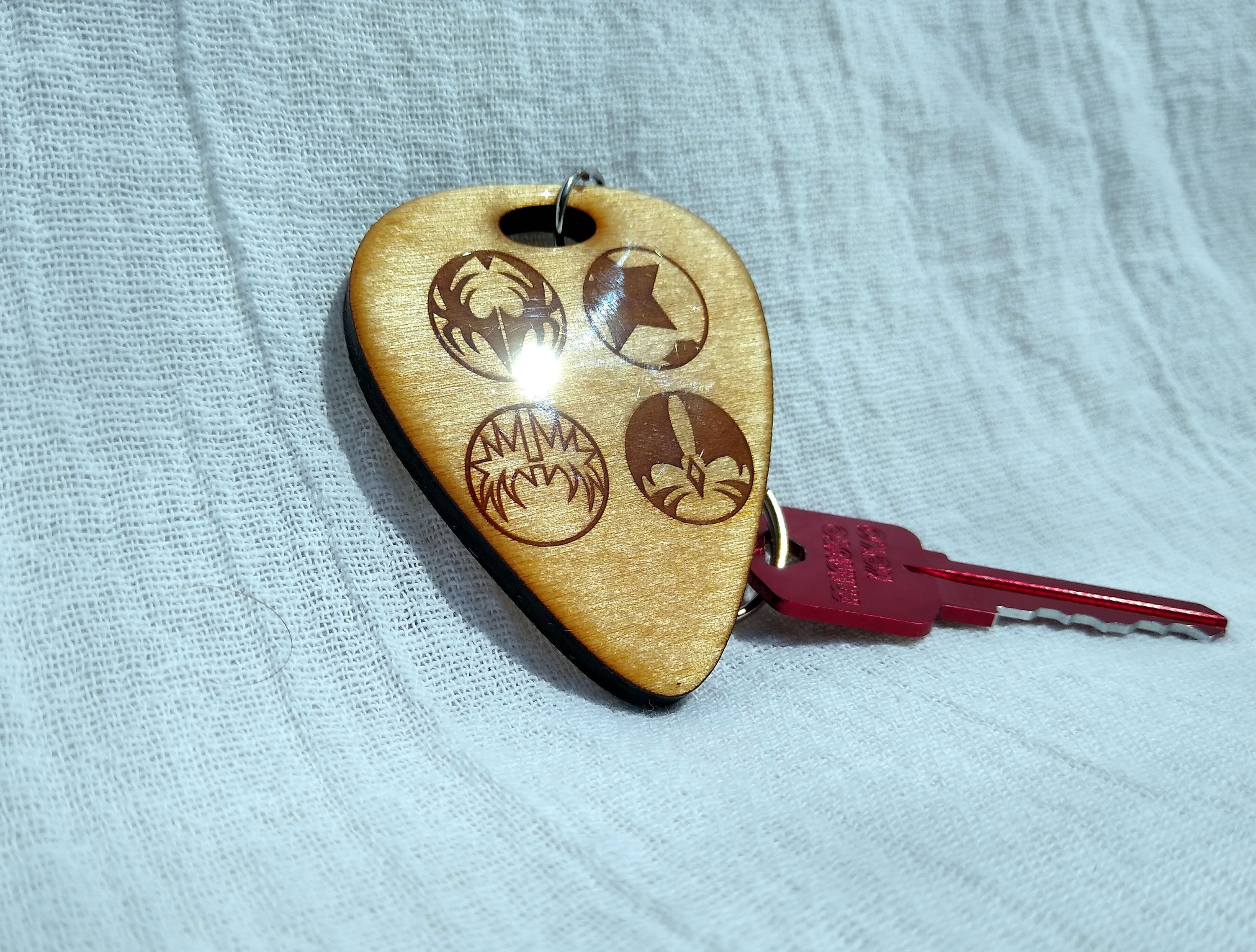 KISS Rock Band Guitar Pick Keychain Natural Wood Key Ring | Etsy