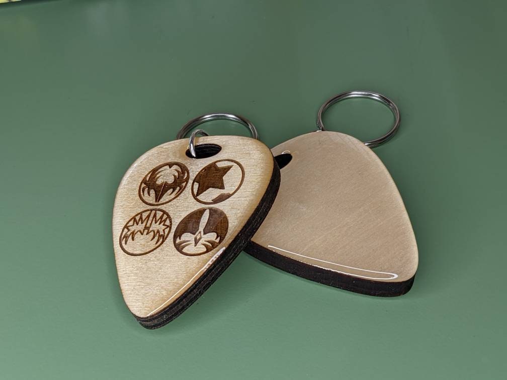 KISS Rock Band Guitar Pick Keychain Natural Wood Key Ring | Etsy