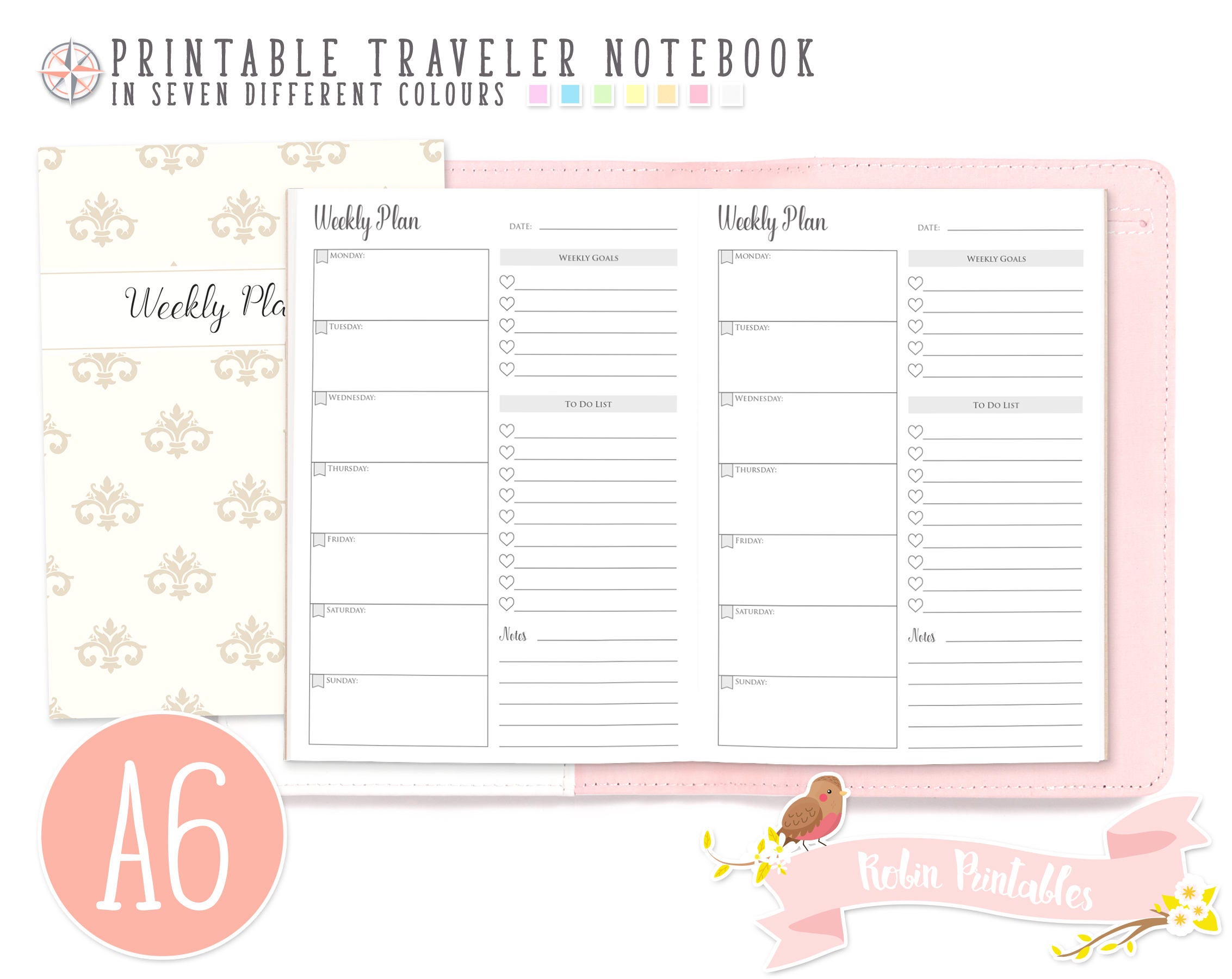 A6 Weekly Planner Traveler Notebook Refill. 4 x 6 Printable TN | Etsy