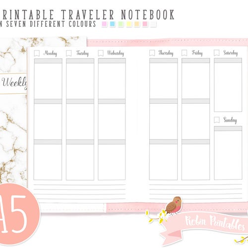 A5 Weekly Planner Traveler Notebook Refill. Printable TN PDF - Etsy