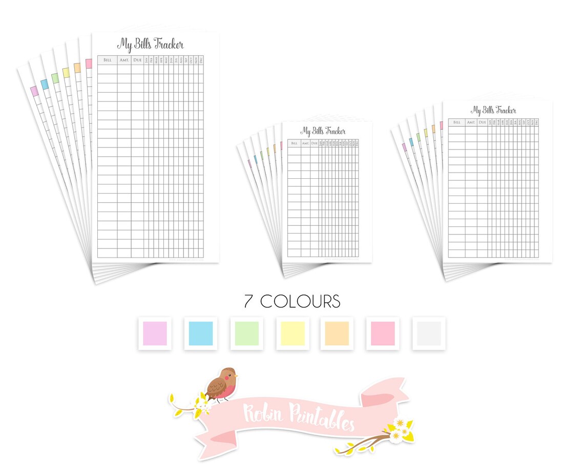 Printable Bills Tracker Planner Insert. Personal Size Pocket | Etsy