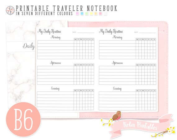 B6 Daily Routine Traveler Notebook Refill. Small Printable TN - Etsy