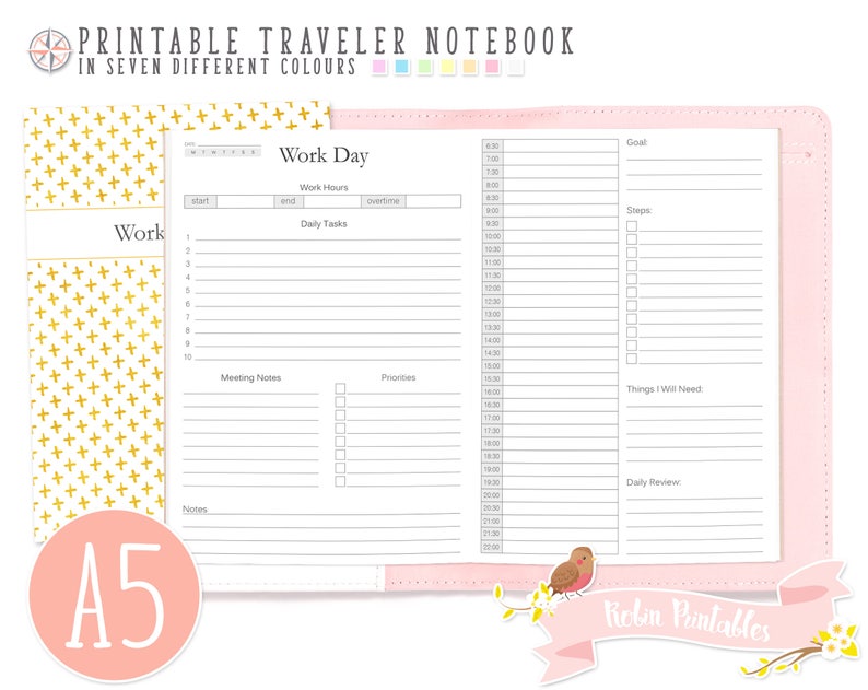 A5 Work Day Traveler Notebook Refill. Printable TN PDF - Etsy
