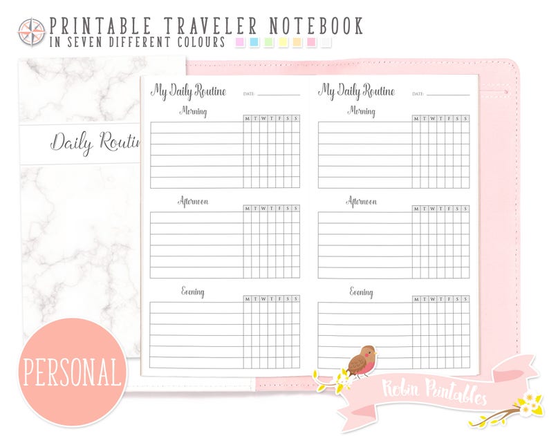 Personal Daily Routine Traveler Notebook Refill. Printable TN - Etsy