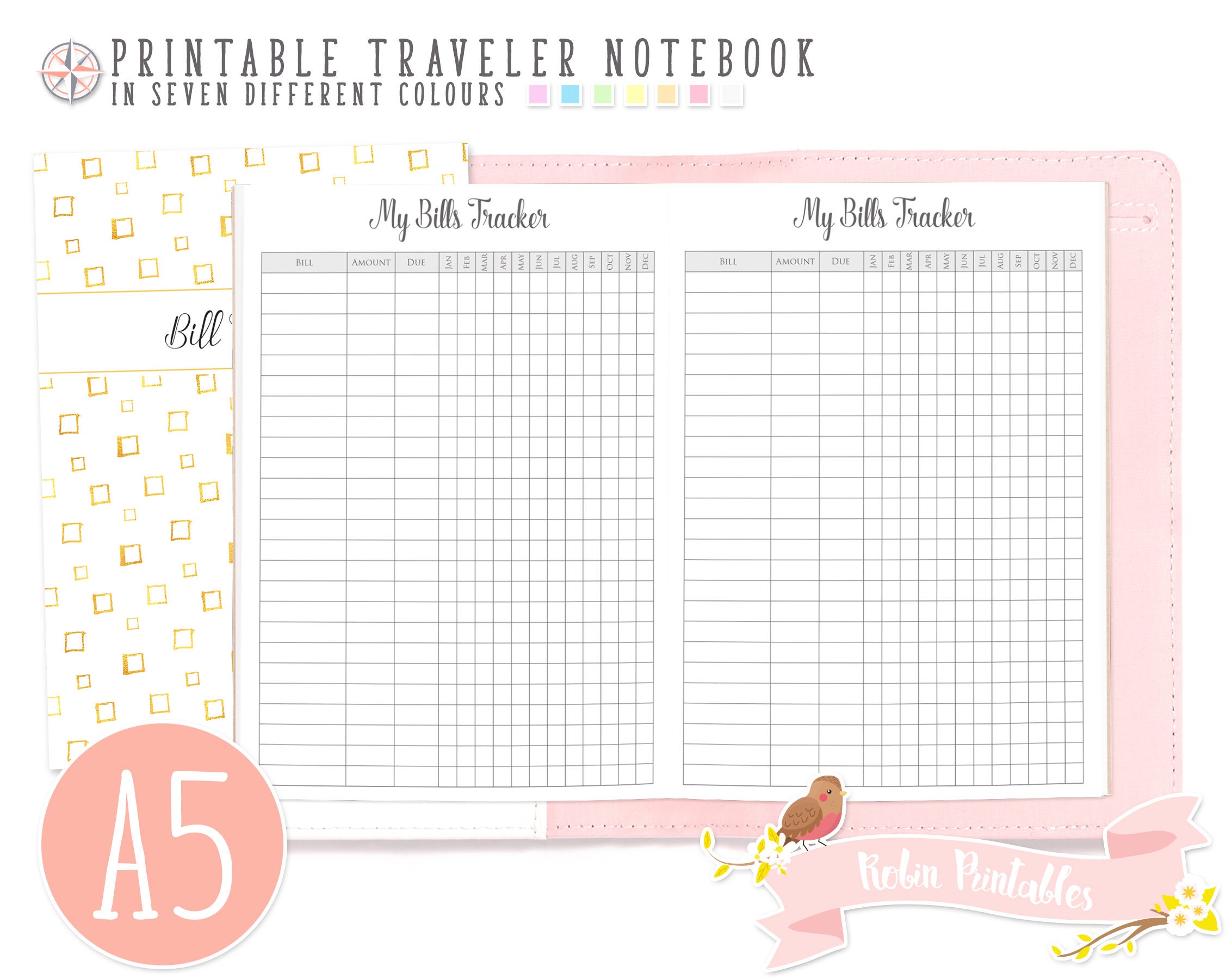 Printable Undated Bill Tracker Planner Insert for A5 Rings or Travelers ...