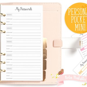 Password Log Printable Planner Insert. Personal Size Pocket - Etsy