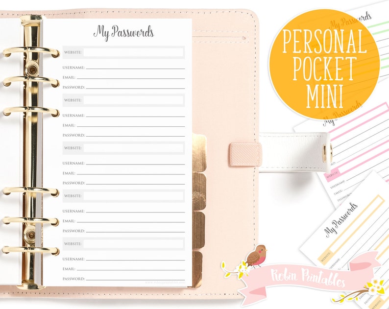 Password Log Printable Planner Insert. Personal Size Pocket - Etsy