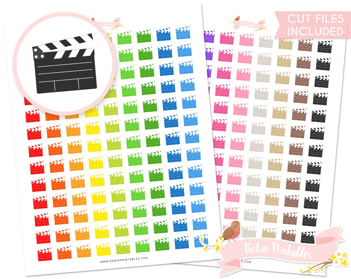 Stickers Cinema Ticket Printable Planner Stickers Silhouette Cut Files ...