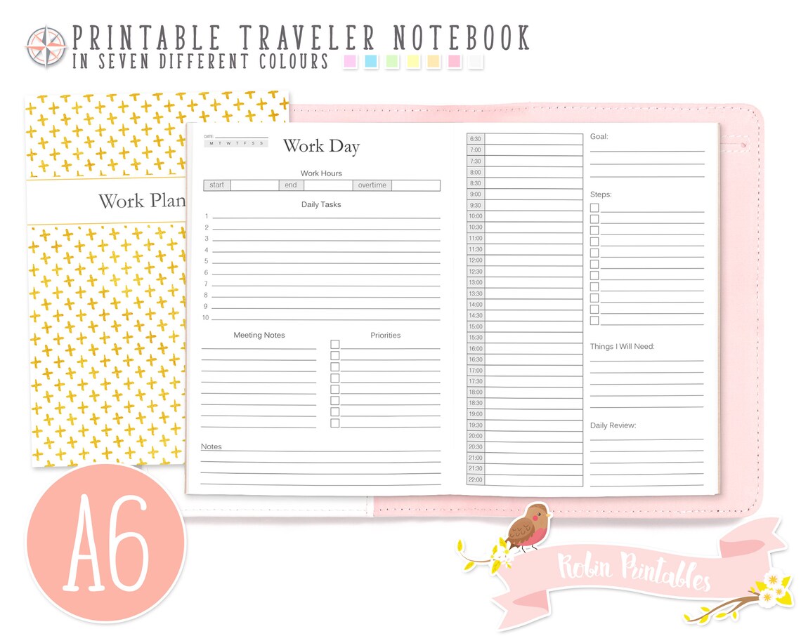 A6 Work Day Traveler Notebook Refill. 4 X 6 Printable TN - Etsy