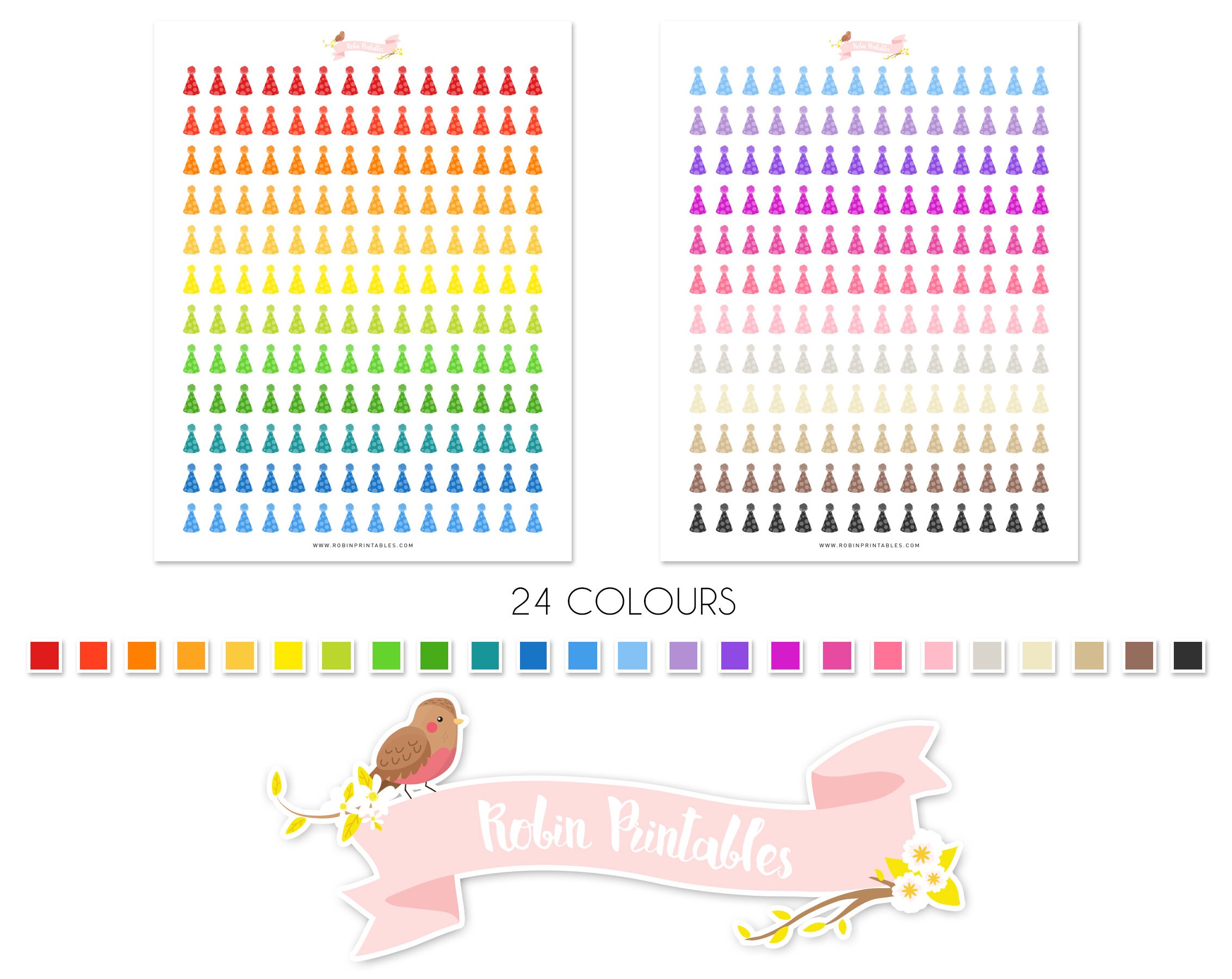 Birthday Party Hat Printable Planner Stickers with Silhouette | Etsy