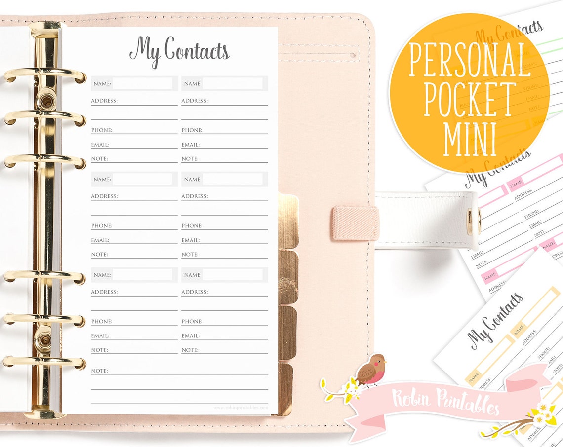 My Contacts List Printable Planner Insert. Personal Size | Etsy
