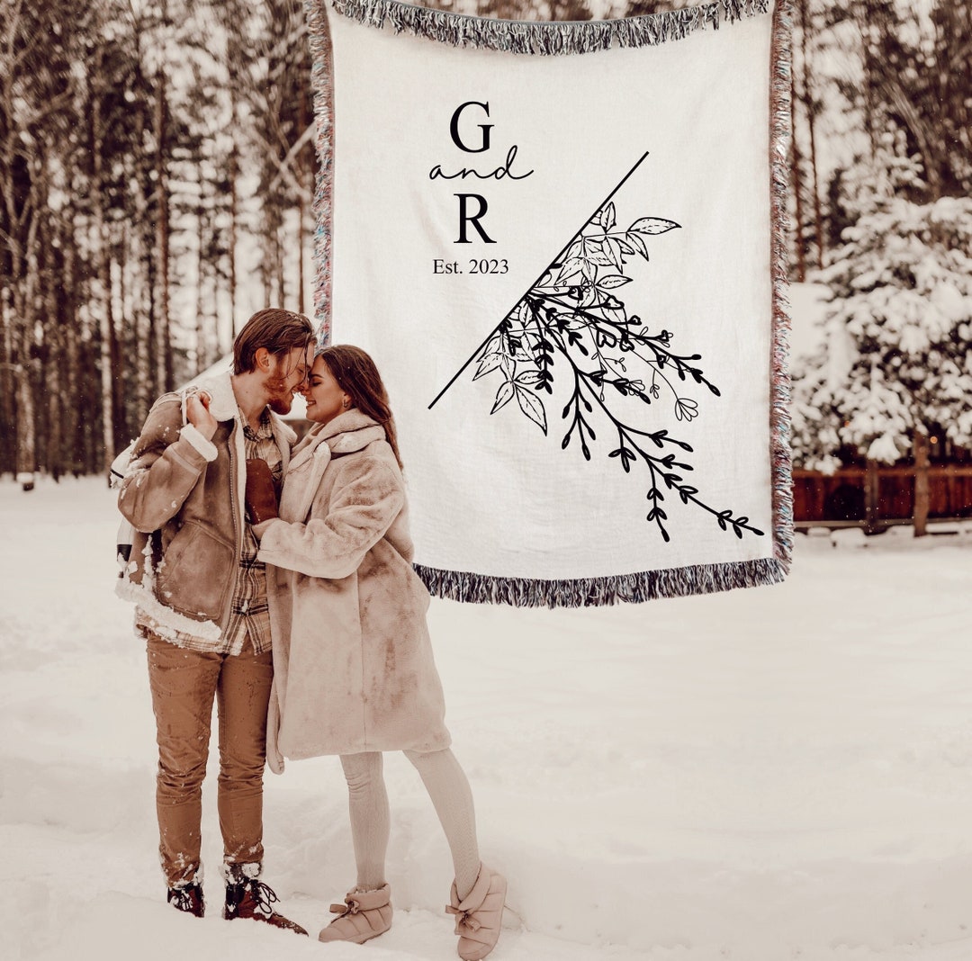 UNIQUE COTTON BLANKET for Couple Initials Second Anniversary Gift for ...