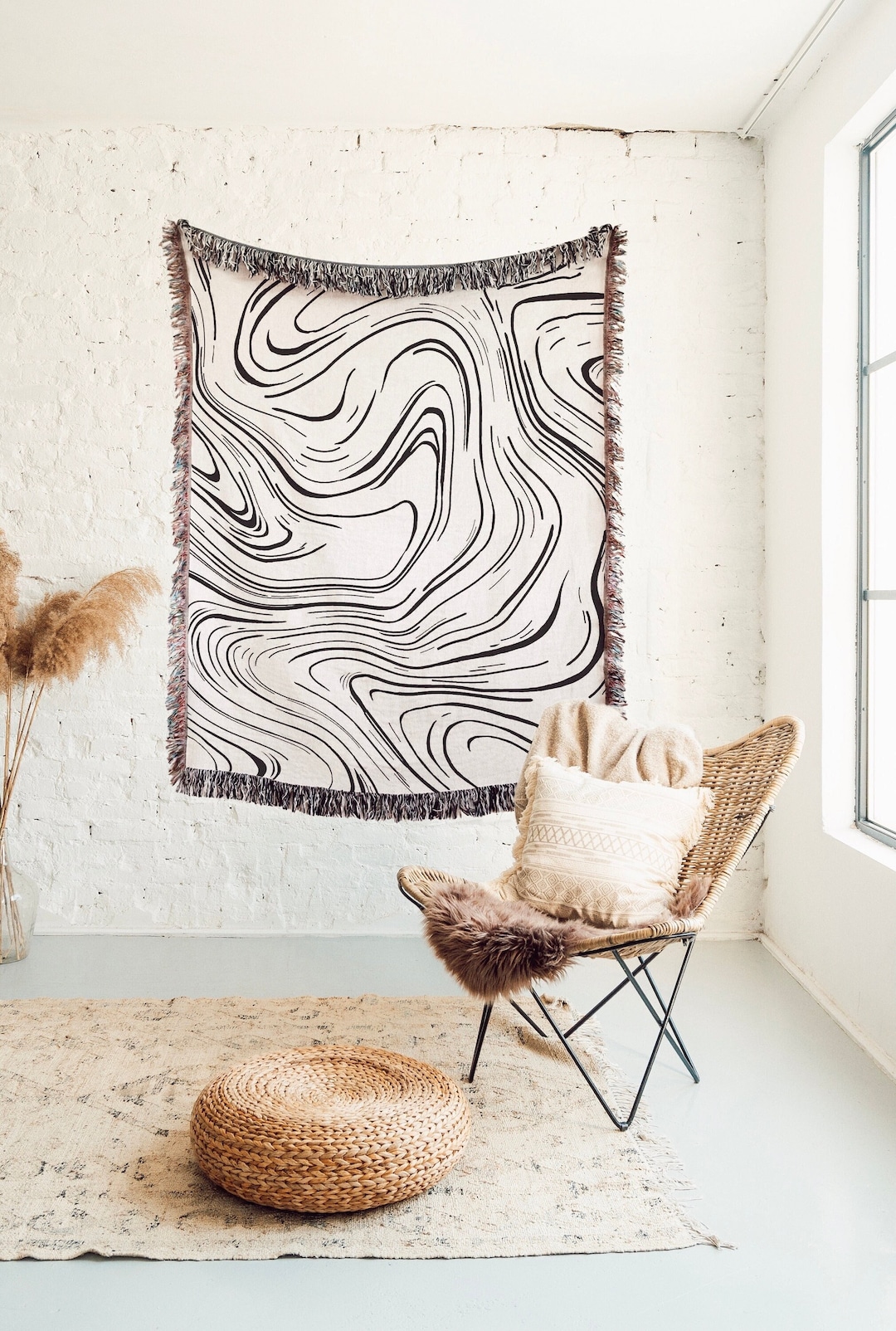 MARBLE THROW Blanket Black & White Home Decor Woven Zebra Print Throw ...