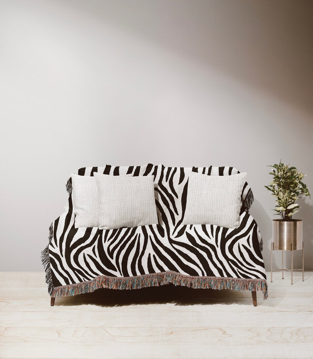 Zebra Print Throw Blanket Black & White Decor Christmas Gift Cotton ...