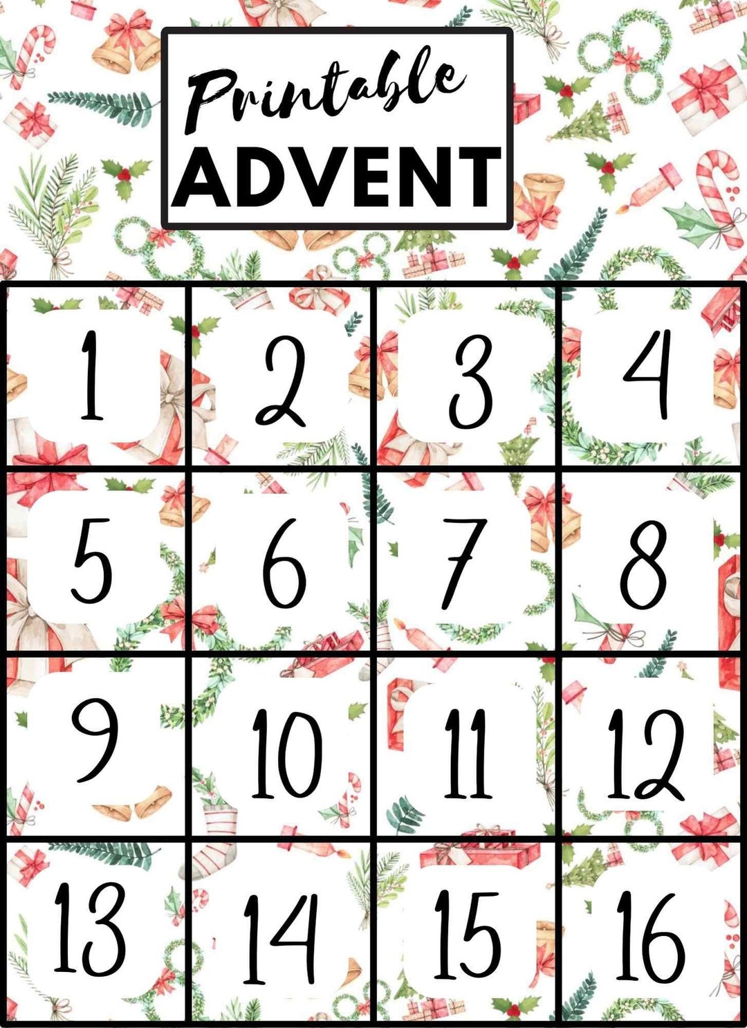 Advent Calendar Printable, Advent, Christmas Numbers, Tags, Labels ...