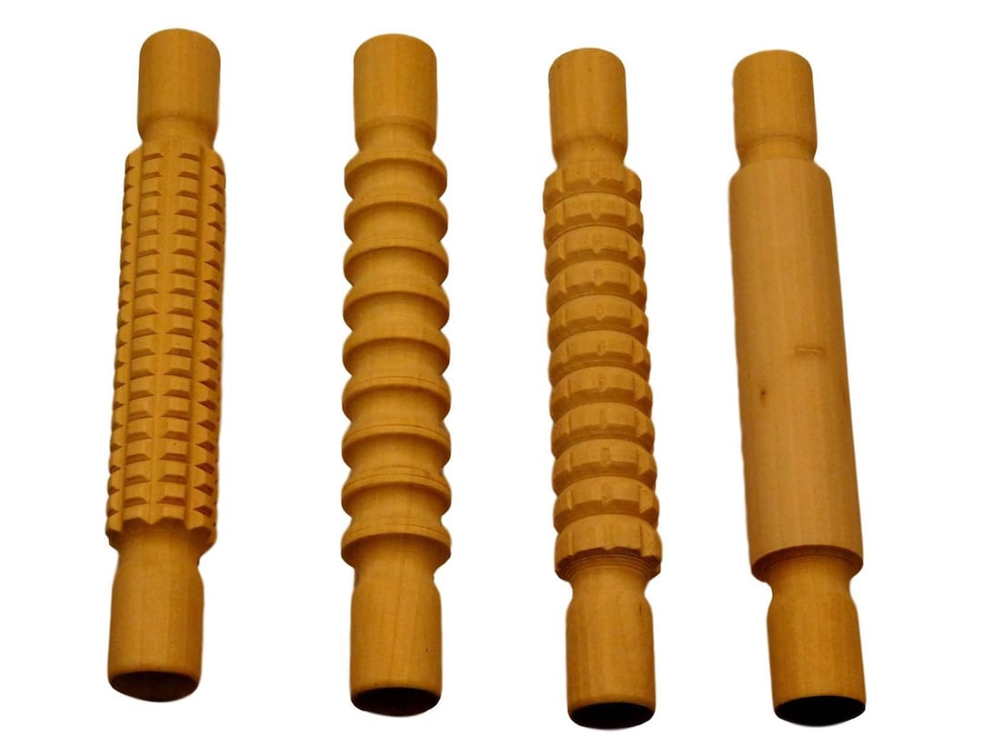 Textured Wooden Rolling Pins Pack of 4 Patterned Surface Modelling ...
