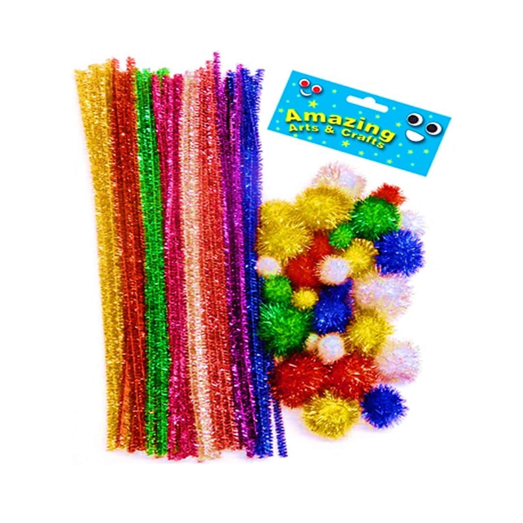 Glittering Pom Poms and Pipe Cleaner Pack - Etsy
