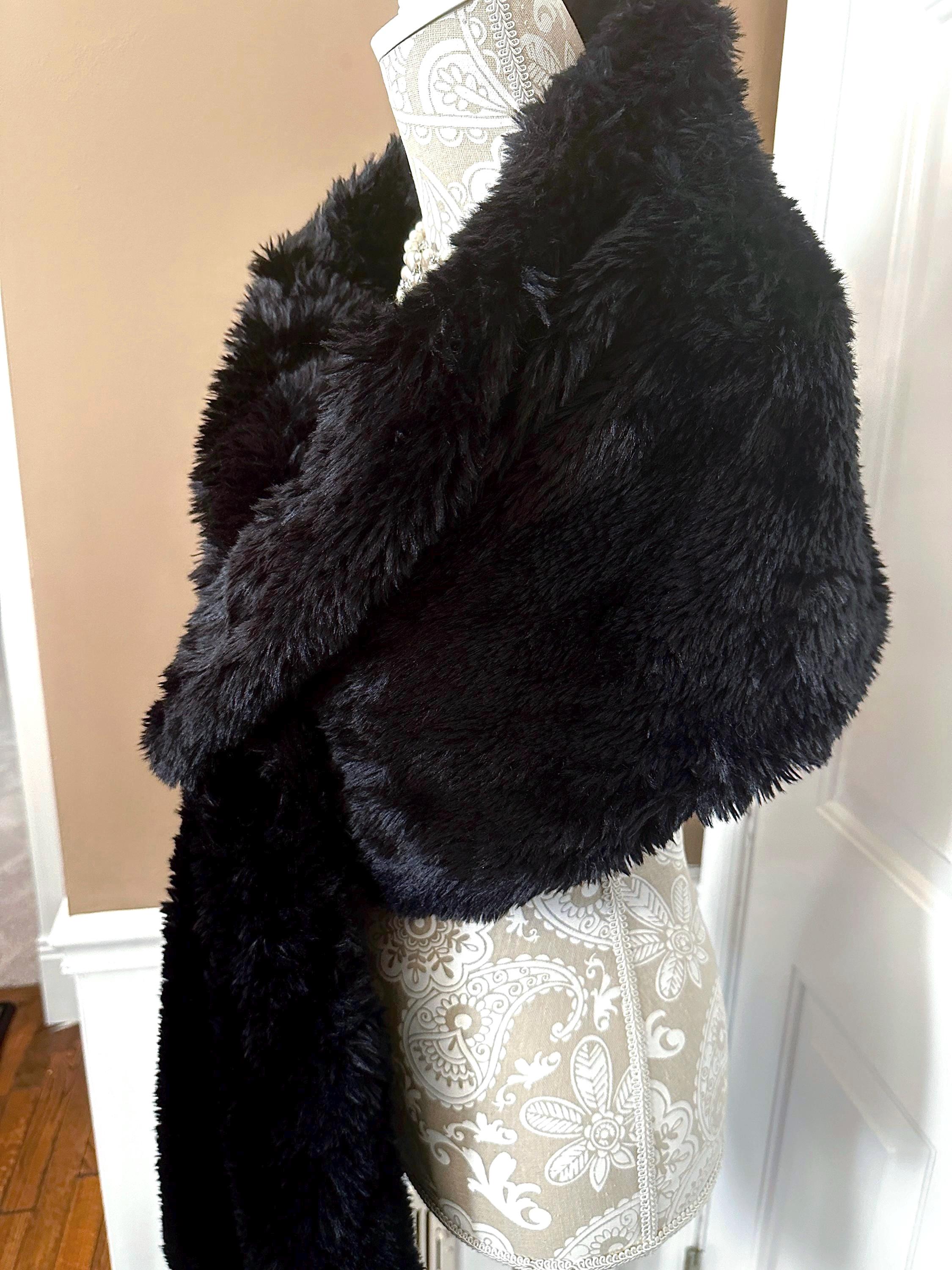 Black Fur Shawl Faux Fur Wrap, Stole Winter Wedding Pull-through Design ...