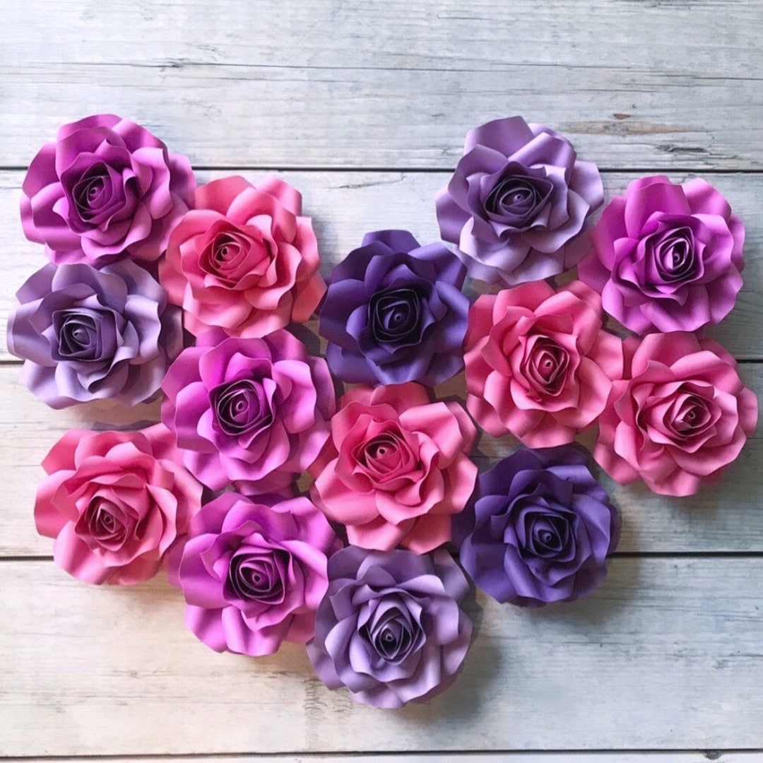 Modèle de fleurs en papier rose SVG et PDF 6"| Modèle de rose en papier ...