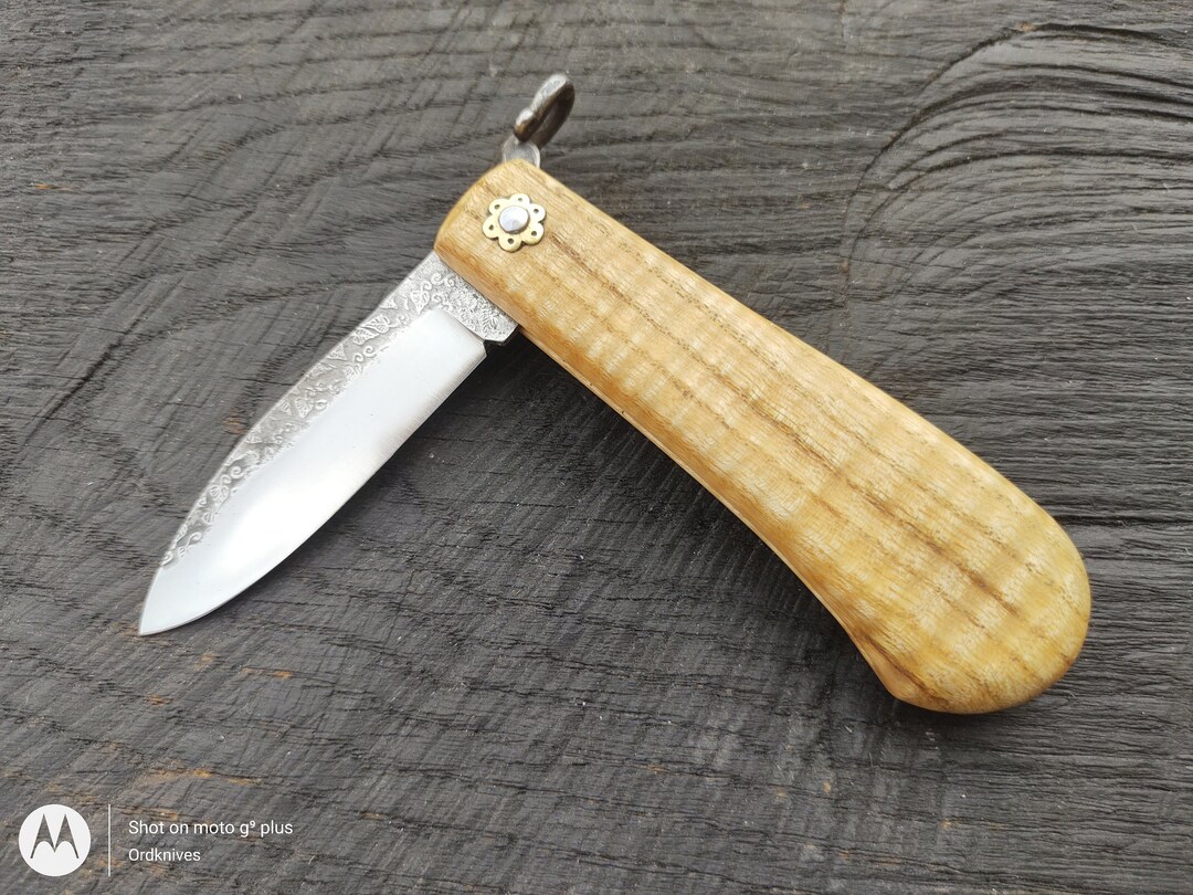 Friction Folding Knife With Curly Ash Handle and Forged 80crv2 - Etsy