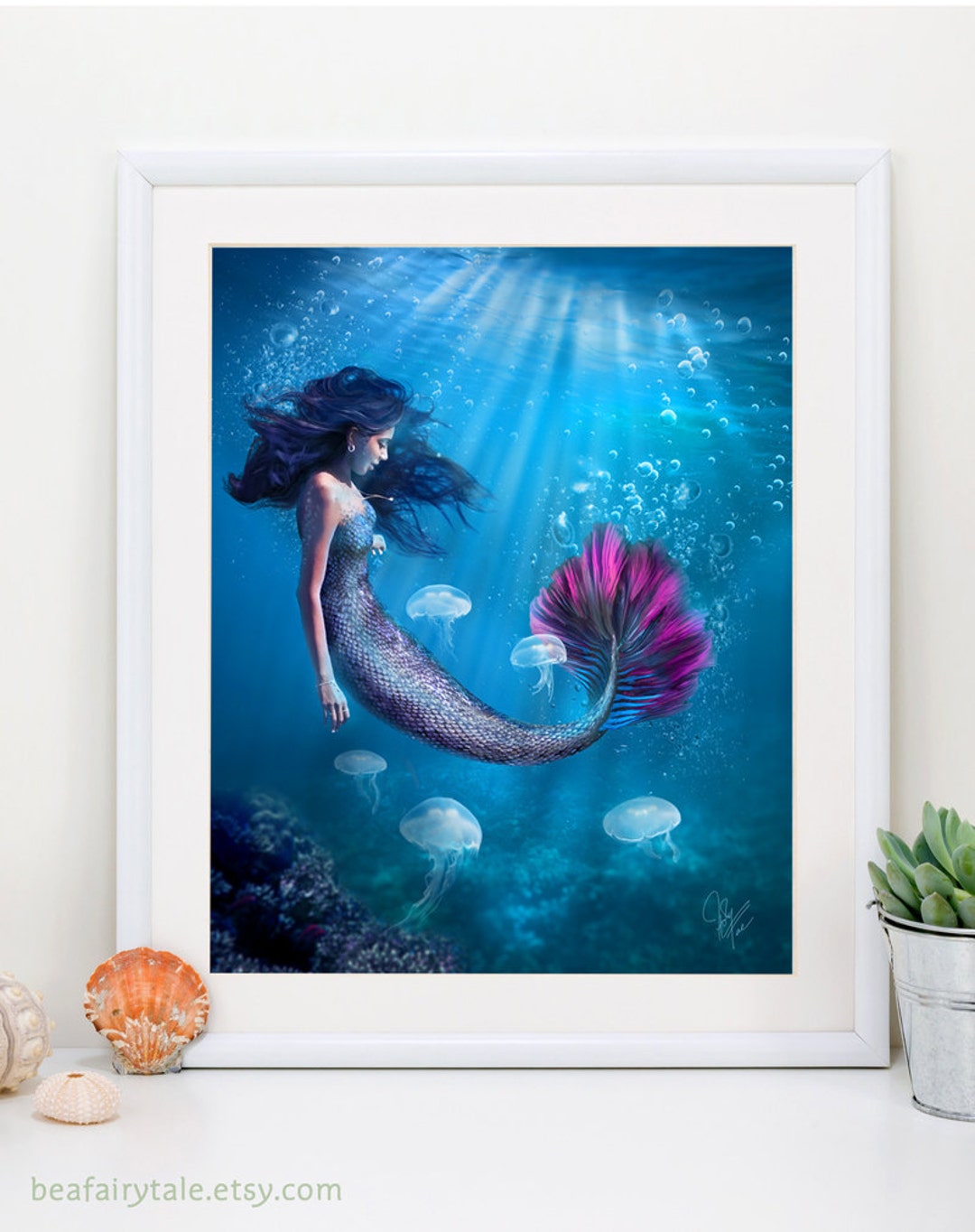 Mermaid Art Print - Fantasy Art - Digital Painting - Wall Art - Ocean ...