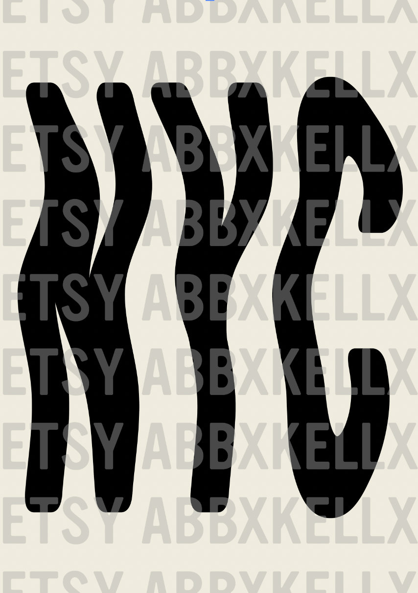 NYC Print, New York City Wavy Print, NYC Wavy Letters, Beige Wall Art ...