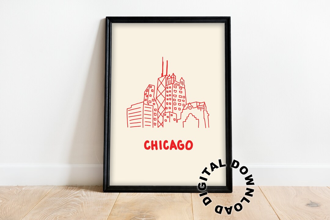 Chicago Wall Art, Chicago Doodle Print, Chicago Sketch Print, Digital ...
