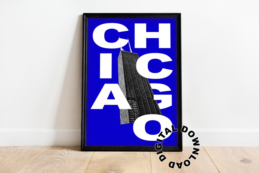 Chicago Print, Chicago Modern Print, Chicago Building, Blue Wall Art ...