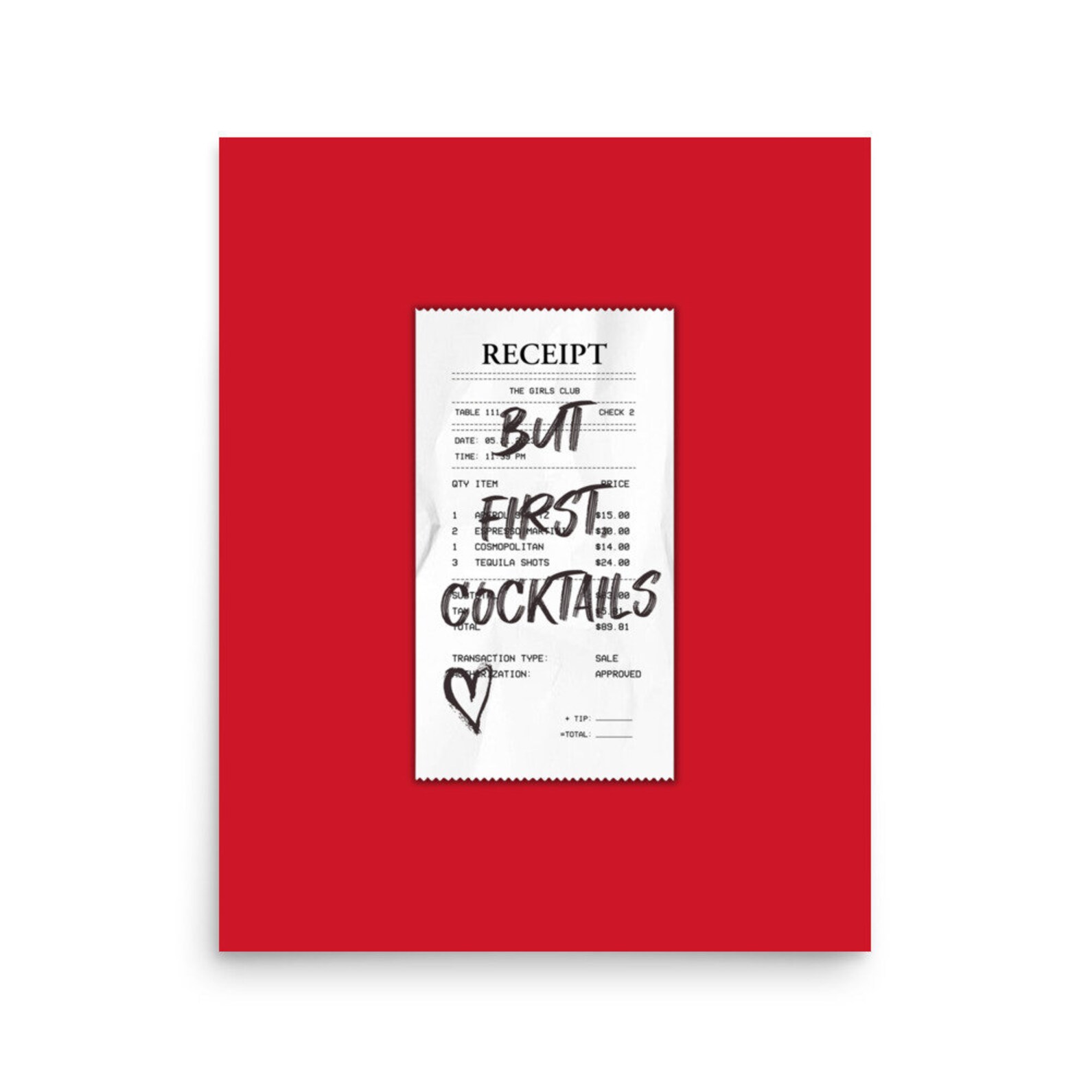 But First Cocktails Receipt Print, Trending Receipt Artwork, Barcart ...