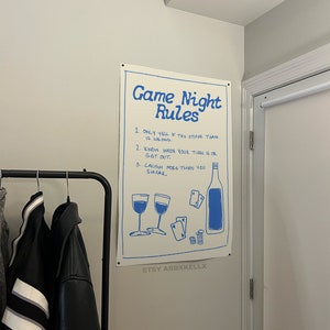 Retro Wall Art, Game Night Rules Doodle Print, Crayon Sketch Print ...